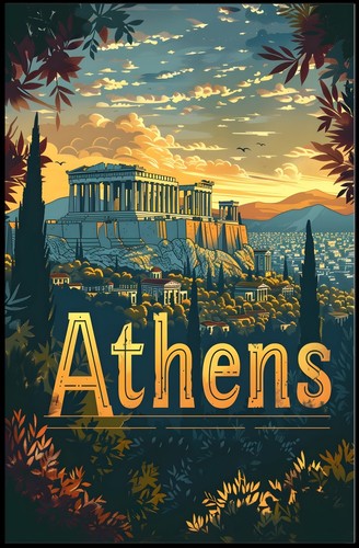 Athens Parthenon Sunset Vintage Travel Poster | eBay