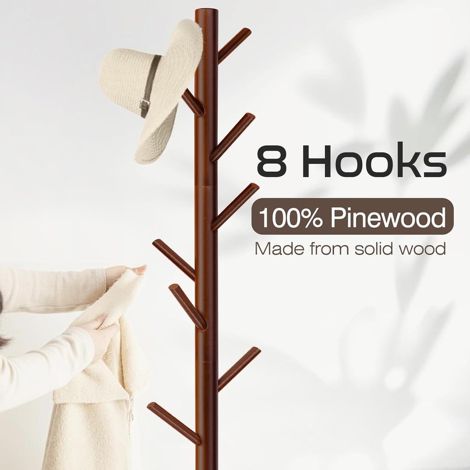 Coat Rack Hat Bag Stand Tree Clothes Hanger Umbrella Holder 8Hooks ...
