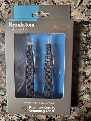 Brookstone Tweezers set NWT stainless steel Silicone Finish sure grip ...