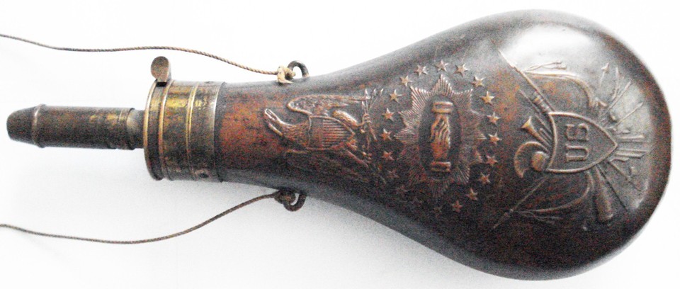 1854 CIVIL WAR PEACE POWDER FLASK - BATTY & INSPECTOR ANDREW D. KING ...