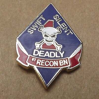 Lapel pin NEW USMC Marines 1st Recon Battalion 1-1/8" Enameled pin back ...