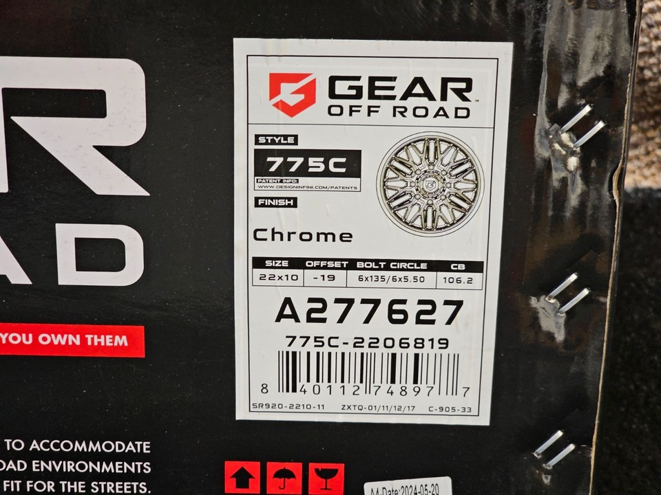(QTY 1) Gear Off-Road Surge 775C Chrome Wheel Rim 22x106 6x135/139.7 ...