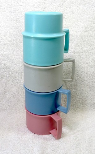 Vintage Tupperware Stacking Coffee Mugs Cup #1312 Pastel Lot of 4 | eBay