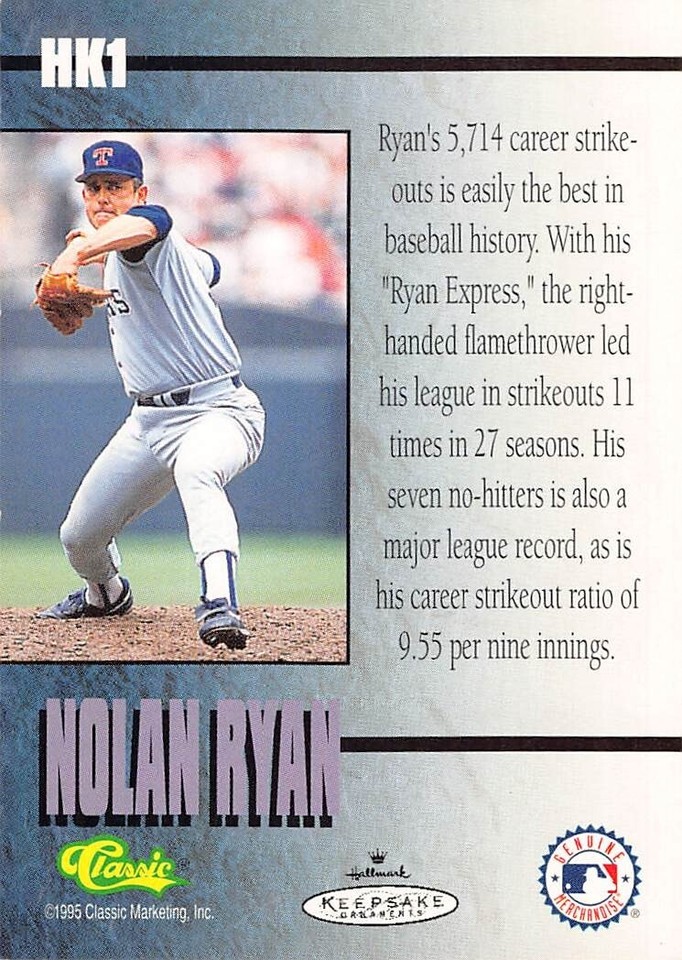 1995 Classic Hallmark Baseball Nolan Ryan #HK1 NM/MT TEXAS RANGERS | eBay