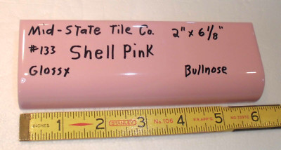 1pc. Shell Pink: Glossy Ceramic Radius Bullnose Tile, Mid-State 2" X 6 ...