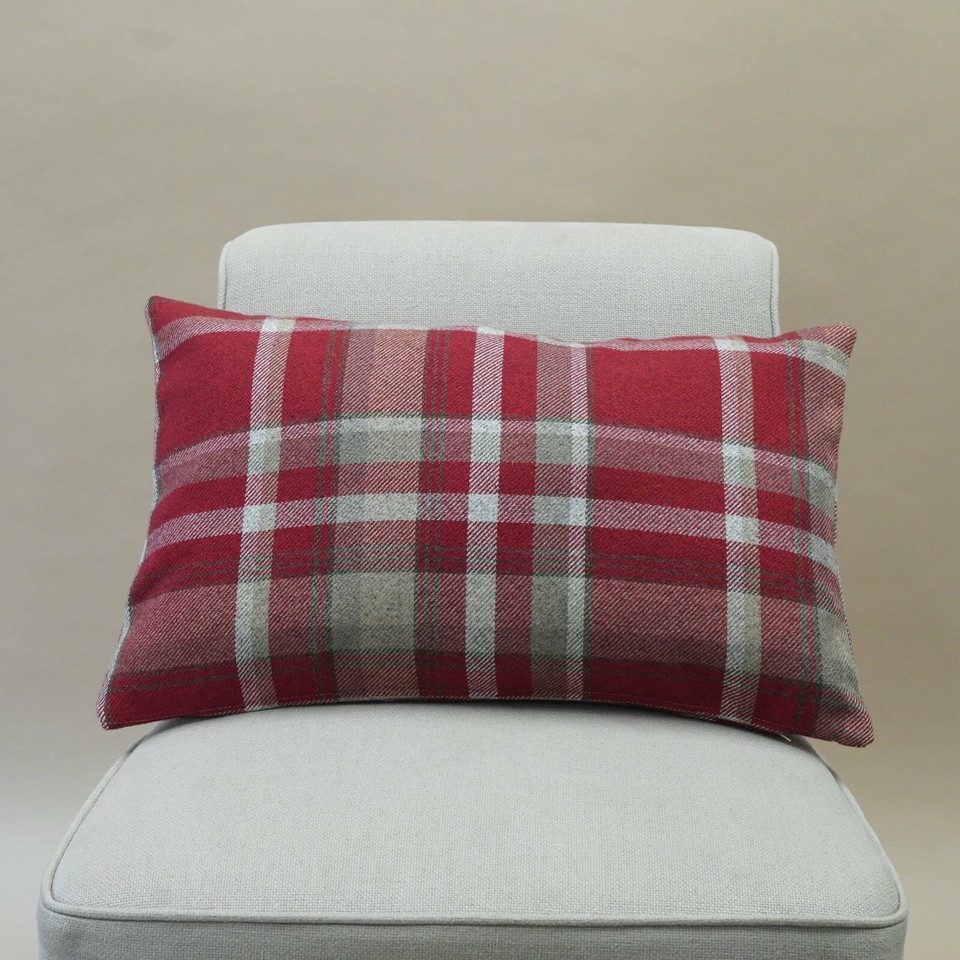 Tartan Check XL Rectangular Cushion in Red. Double Sided. 23x15" (58 x ...