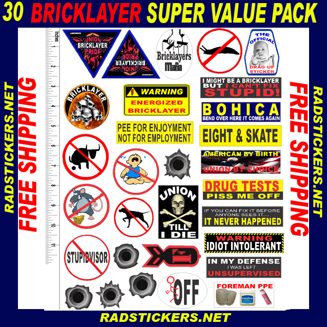 BRICKLAYER, 30 Assorted bricklayer stickers value pack SH-10 | eBay