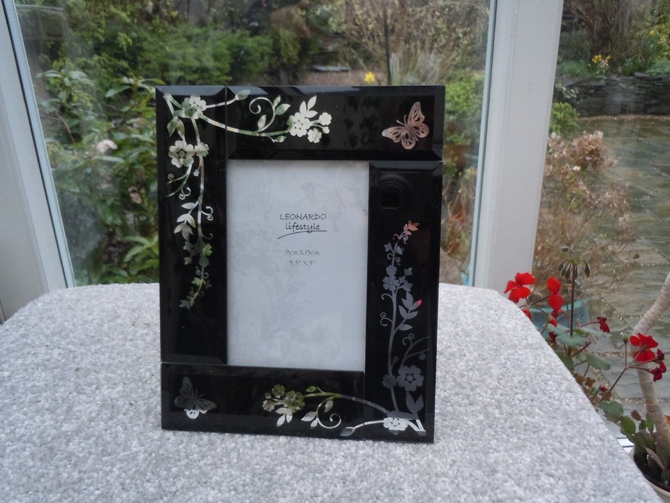 Ornate Photo Frame Leonardo Lifestyle Black Glass Silver Butterfly ...