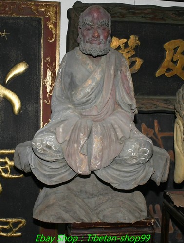 32.6''Old Wood Painting Rohan lohan Arhat Damo Bodhidharma Dharma ...