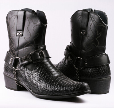 Black Men's Belt Buckle Chain Strap Western Cowboy Boot " PREOWNED " | eBay