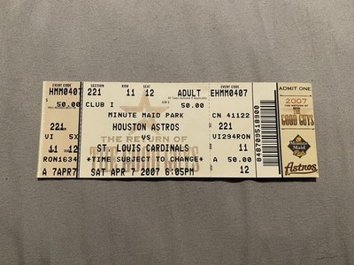 Houston Astros Vs St Louis Cardinals Baseball Ticket MLB 4/7/2007 | eBay