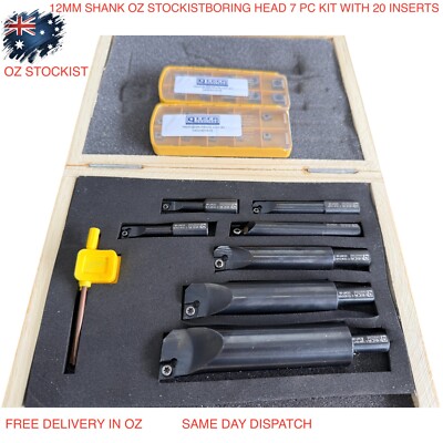 Boring Head Boring Bars (12mm SHANK) 7 Pcs kit with 20 carbide inserts ...