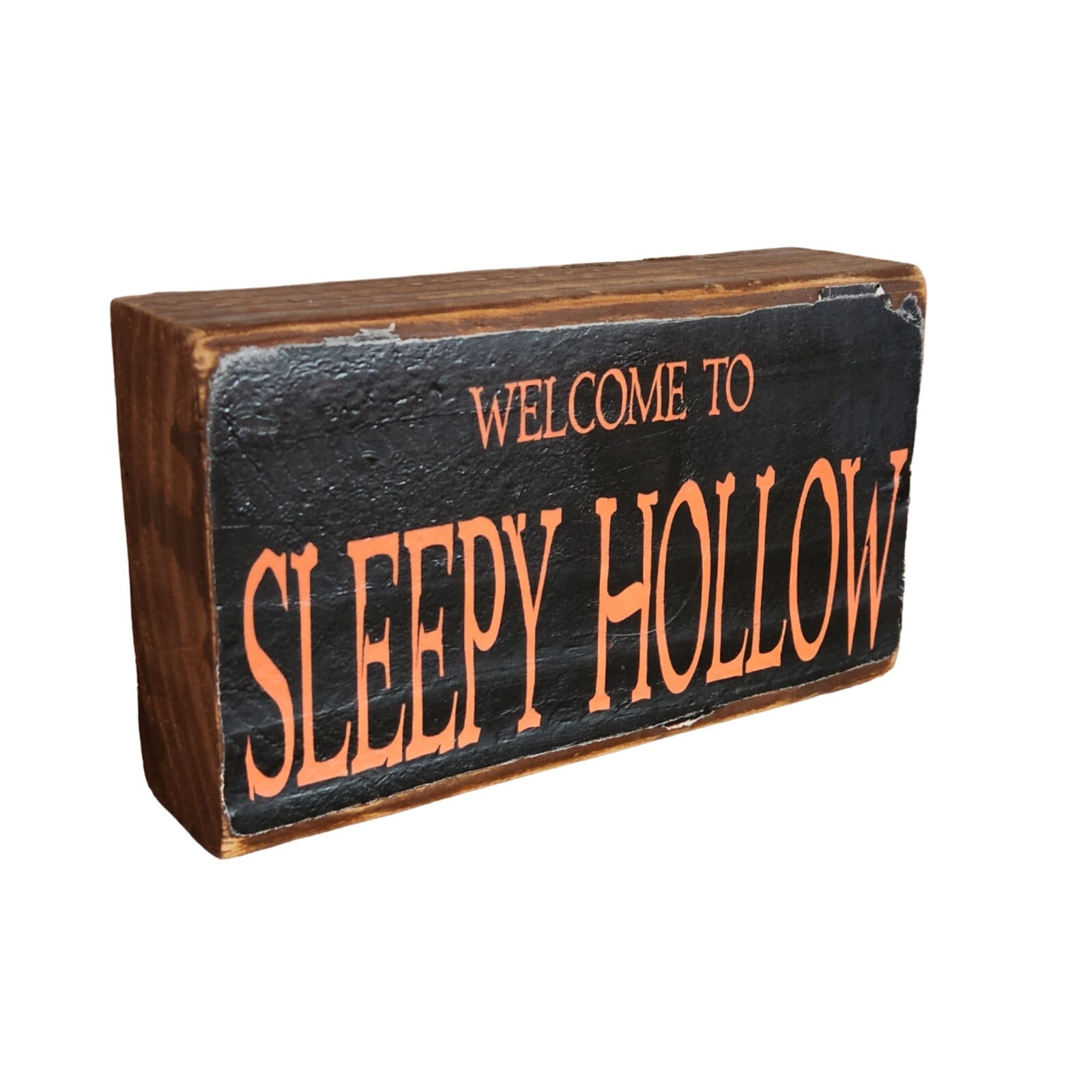 Sleepy Hollow Block sign Distressed Primitive Country Wood Sign - 3" x ...