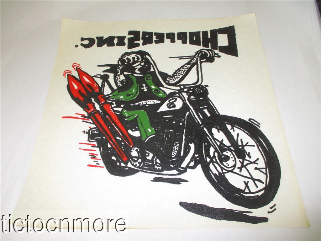 VINTAGE MOTORCYCLE CHOPPERS INC IRON ON DECAL TSHIRT TRANSFER LARGE NOS ...