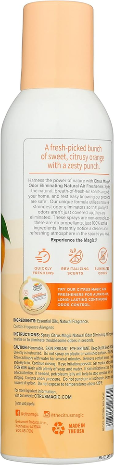 Citrus Magic Natural Odor Eliminating Air Freshener Spray, Orange Blast ...