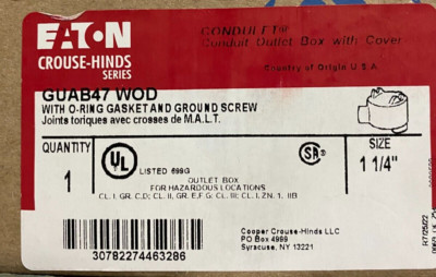 EATON Crouse-Hinds GUAB47 1-1/4" Guab Conduit Body & Cover | eBay