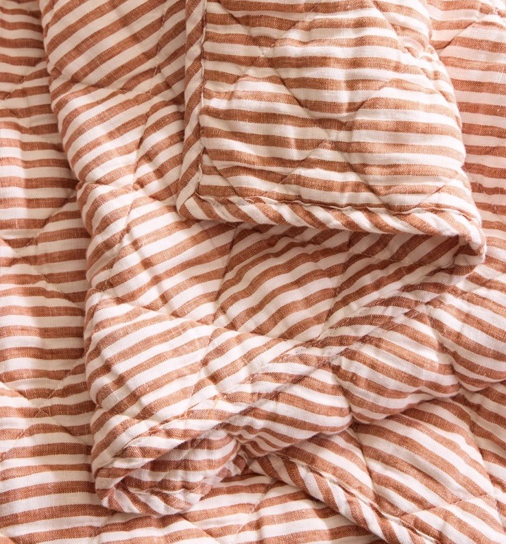 Quince King European Linen Box Quilt Set Terracotta White Stripe NWOT ...