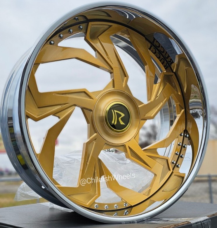 26" Inch Brushed Gold Face Chrome Lip Rucci Trapstar 5x120 5x127 2pc ...