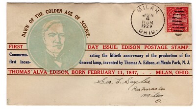 #654 Edison 1929 FDC - Planty #13 Emeigh Milan OH 6th | eBay