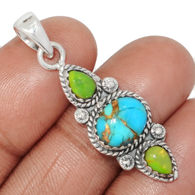 Copper Blue Turquoise & Mohave Green Turquoise 925 Silver Pendant ...