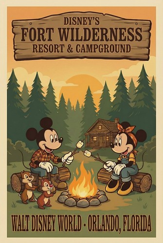 Disney Fort Wilderness Resort Campfire Travel Poster MATTE 11X17 Mickey ...