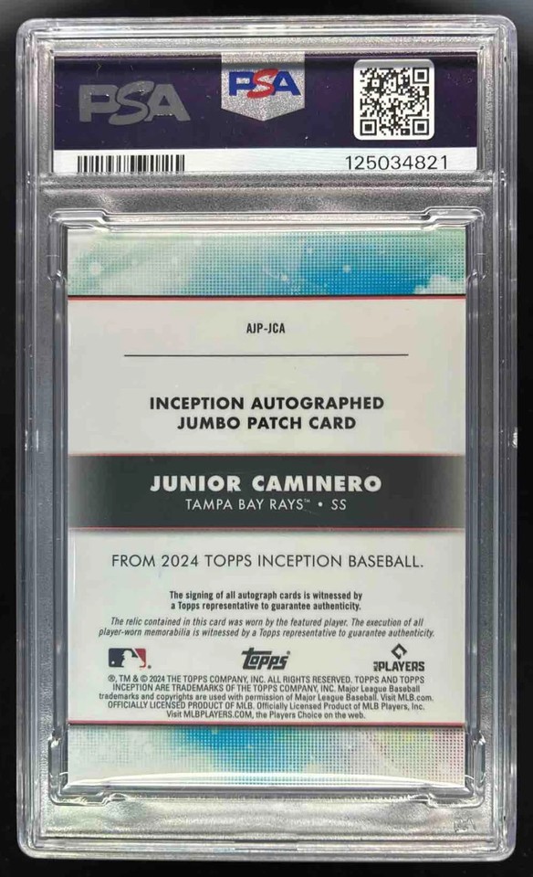 2024 Topps Inception Jumbo Patch Cards #JCA Junior Caminero RC Auto /125 PSA 9 | eBay
