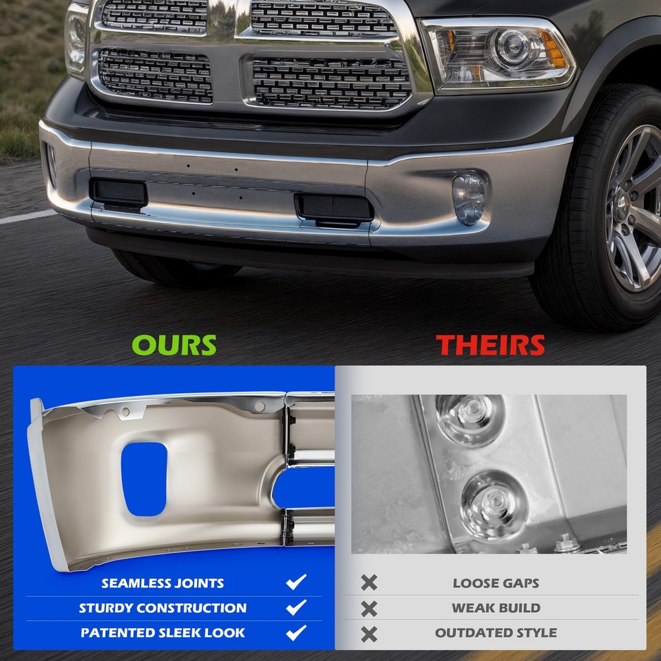 VRC Split Front Bumper Cover for 2013-2018 Dodge Ram 1500 w Fog Cutout ...