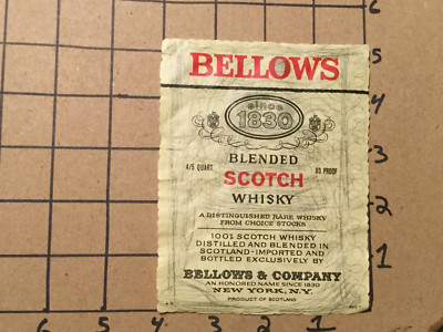 original Vintage alcohol Label --BELLOWS -- blended scotch whisky | eBay
