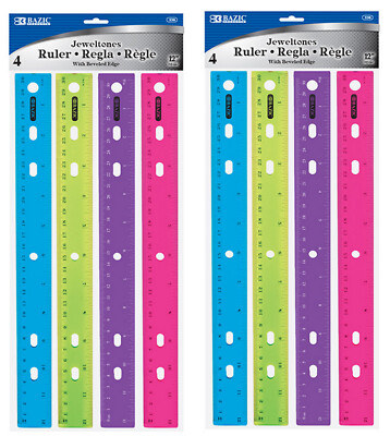BAZIC 12 Inches (30cm) Jewel-tone Color Ruler 2 Pack of 8 Rulers Rulers ...