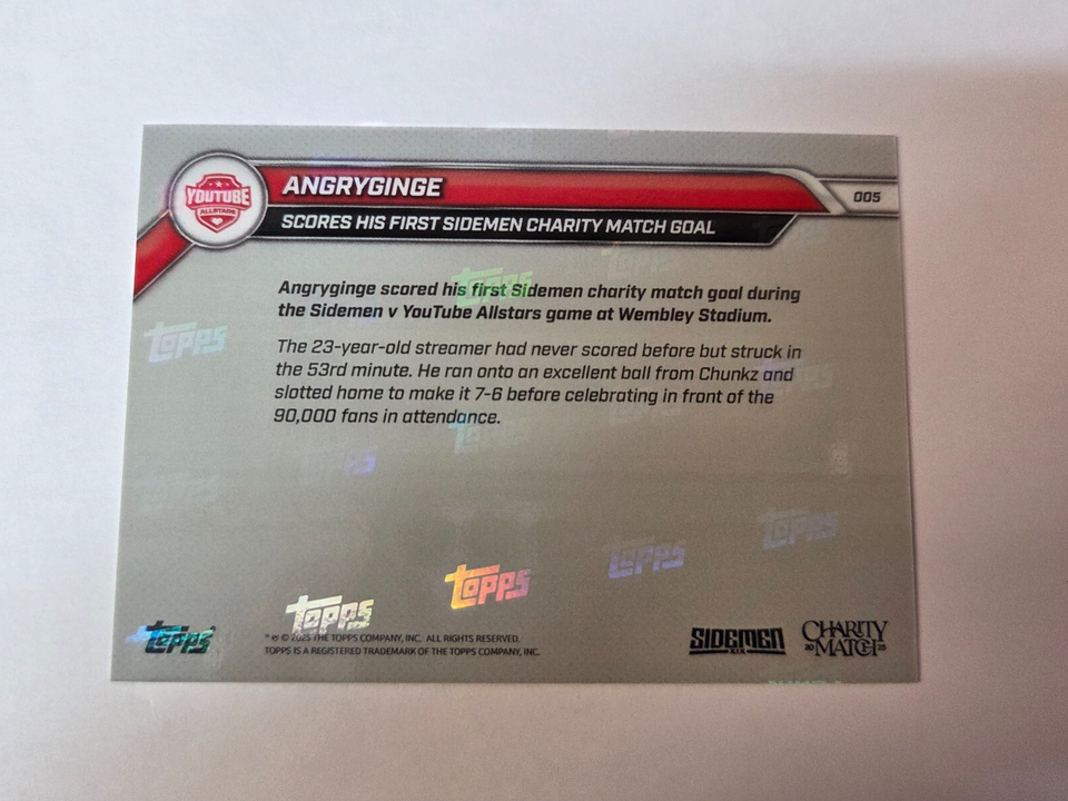 ANGRYGINGE 2025 Topps Now Sidemen Charity Match Card 005 Angry Ginge ...