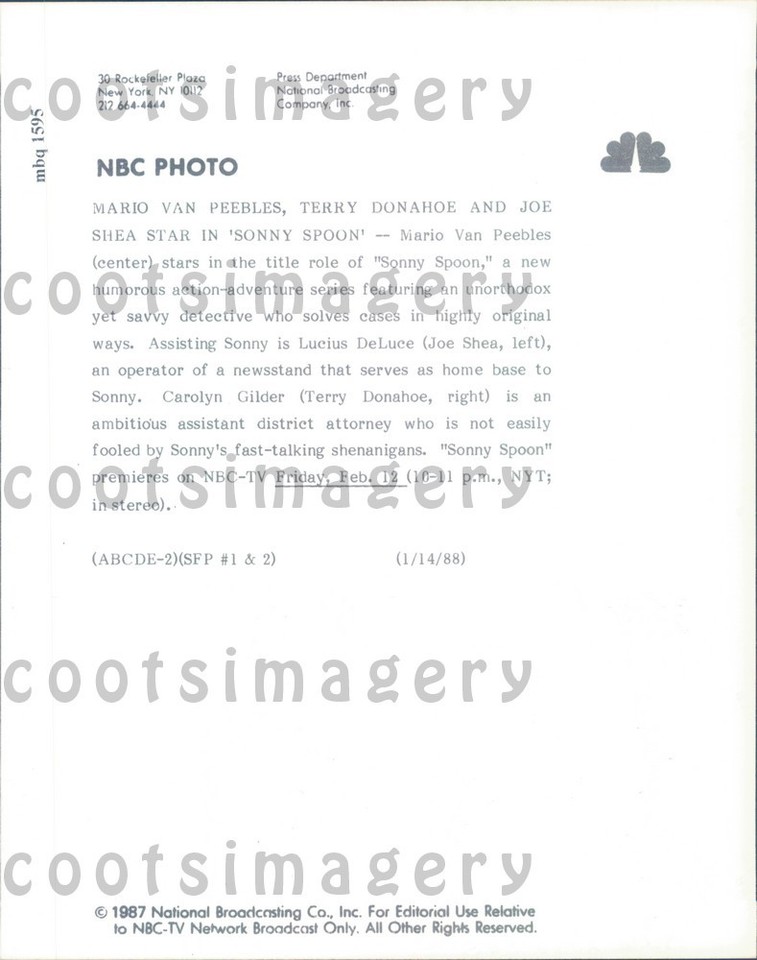 1988 Mario Van Peebles Terry Donahoe Joe Shea TV Show Sonny Spoon Press ...