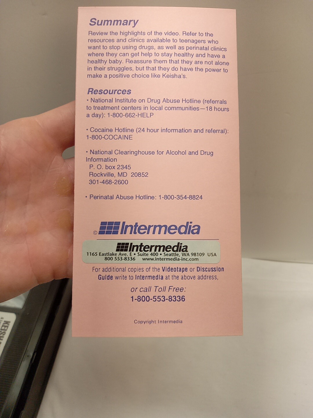 Keisha's Choice - A Look At Teen Pregnancy and Drugs (VHS, Intermedia ...