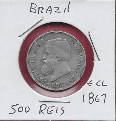 BRAZIL 500 REIS 1867 PETER II THE MAGNANIMOUS 1831-1868,BEARDED BUST TO ...