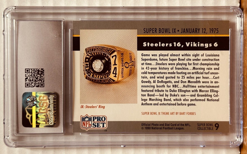 1990 Pro Set Them Art #9 Super Bowl IX CSG Mint 9 | eBay