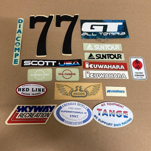 Vintage 1980's Old School BMX Stickers Set Suntour Kuwahara Redline etc ...