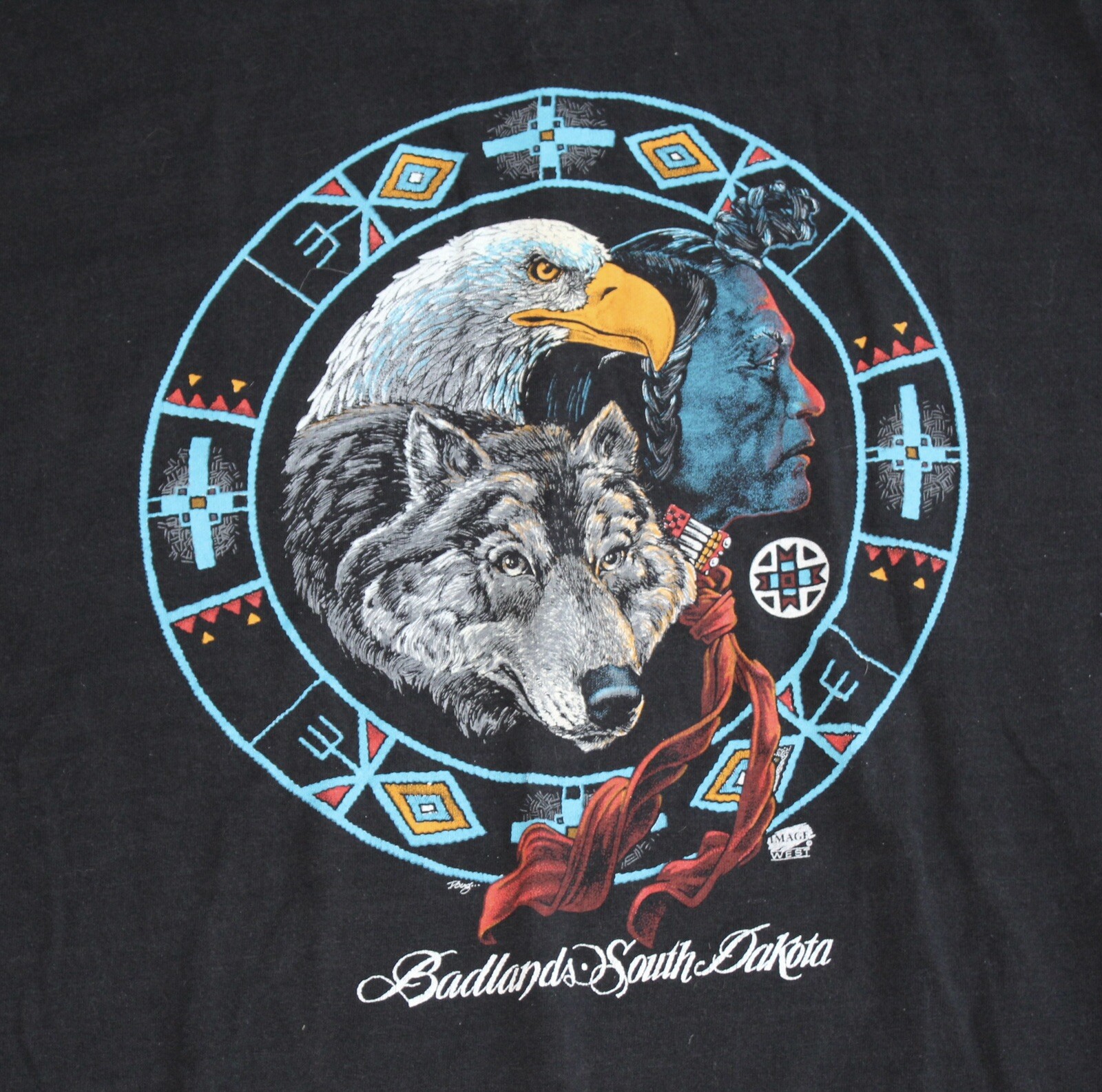 Vintage WOLF Eagle Indian Badlands South Dakota Shirt Size XXL Fruit Of ...