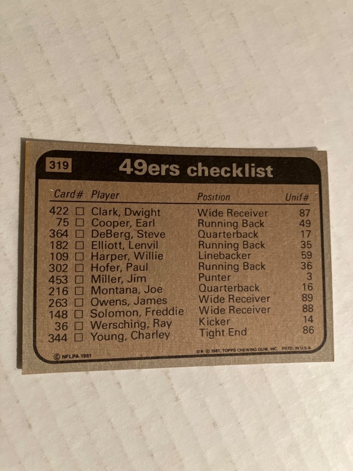 San Francisco 49ers born n Pearland Texas Ricky churchman 1980 topps fb ...