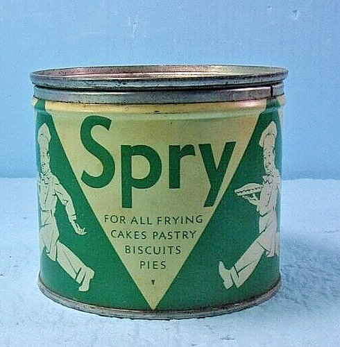 VINTAGE 1 LB. ADVERTISING SPRY VEGETABLE SHORTENING TIN CONTAINER | eBay