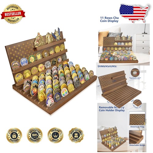 Elegant Walnut Coin Display Case with American Flag - Perfect Military ...