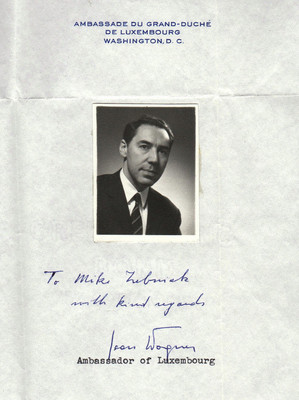 diplomat Jean Wagner SIGNED note + photo * Luxembourg Ambassador to USA ...