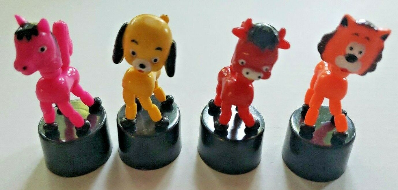 4 Vintage Push And Collapse Animal Toys New Old Stock Cat Dog Horse ...