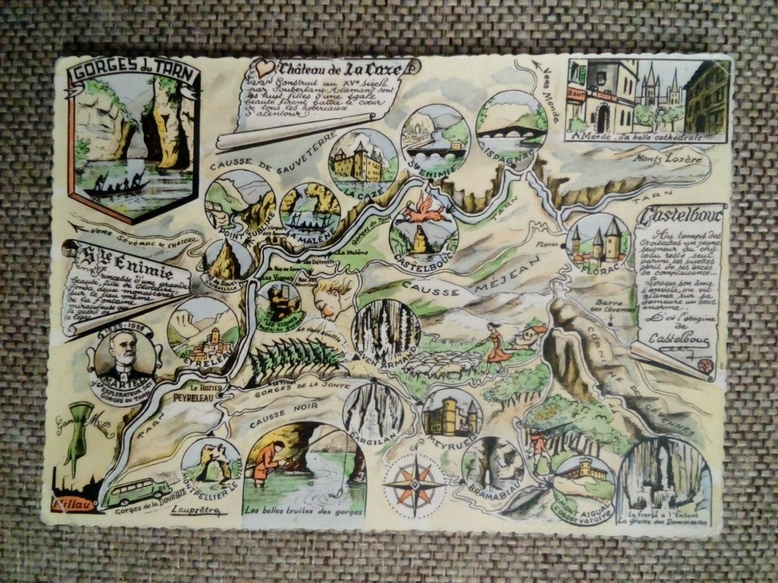 CPSM CPM 48 LOZÈRE TARN GORGES TOURIST CIRCUIT MAP ILLUSTRATOR ...