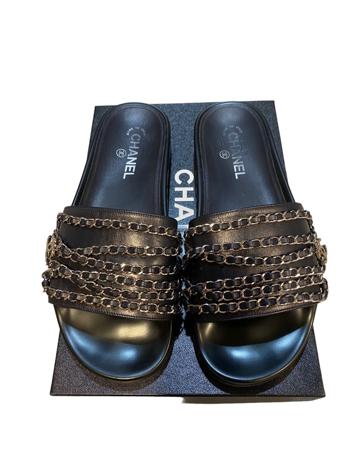 Chanel slip on flat chain sandals - Gem