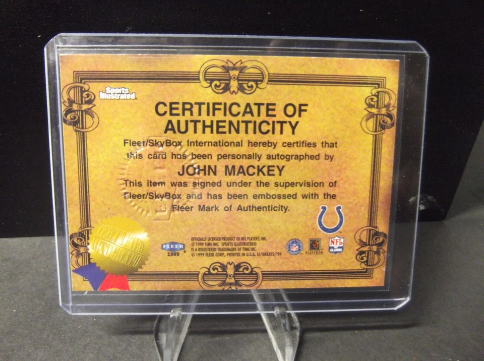JOHN MACKEY 1999 FLEER SPORTS ILLUSTRATED GREAT OF THE GAME AUTOGRAPH ...