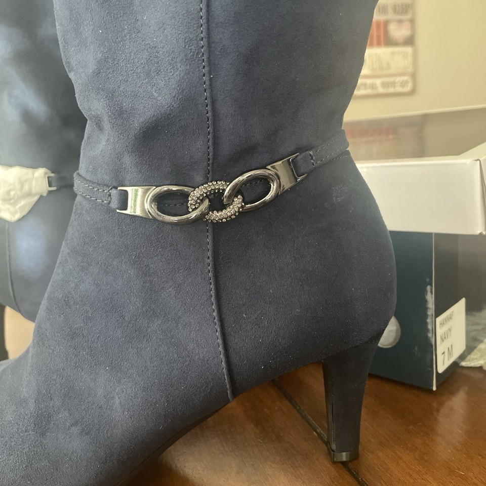*NEW*Karen Scott Navy Blue Suede w.Gun Medal Buckle Boots 2.5inchHeel ...