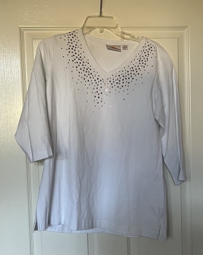 Quacker Factory Rhinestone 3/4 Sleeve T-shirt & Crop Pants Set (TOP ...