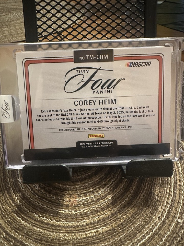 2025 Panini Turn Four Racing Corey Heim Autographed Card Gold Numbered ...