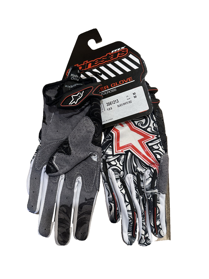 Alpinestars MX motocross charger gloves size M 3561213 black white red ...