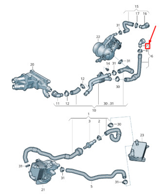 NEW VOLKSWAGEN ARTEON 3H7 RADIATOR COOLANT HOSE CONNECTOR 5Q0122291EL ...