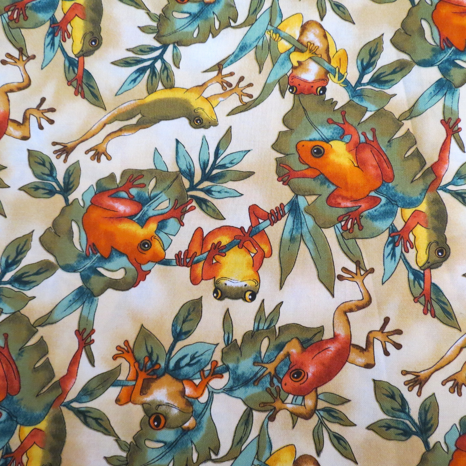 Cotton Quilt Fabric Material Frogs Beige 1 yard 21" Material Craft | eBay